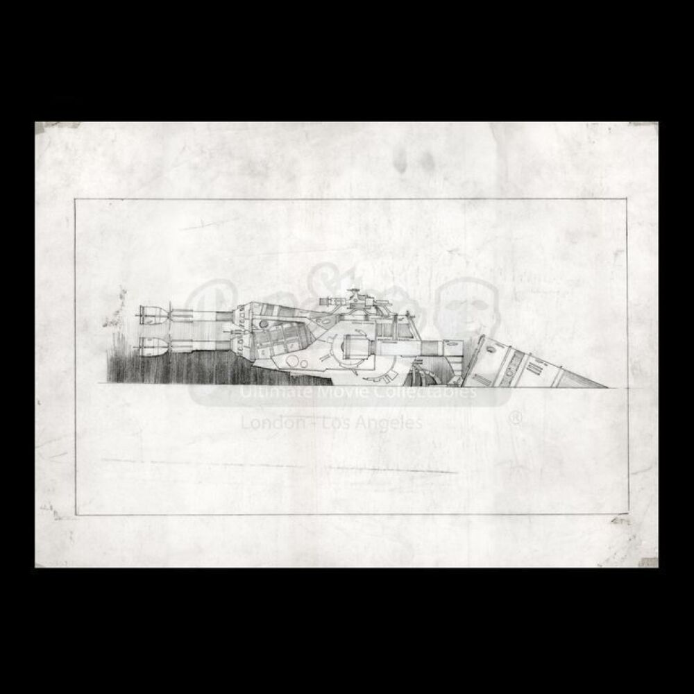 Lot # 32 - Harry Lange Auction - Hand-Drawn Laser Cannon Side Elevation