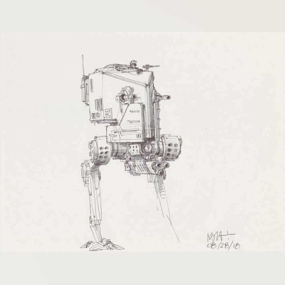 Lot # 73: Two-legged Walker Concept Sketch - with Cannon