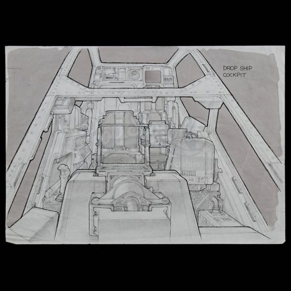 Lot #26 - ALIENS (1986) - Hand-drawn Ron Cobb Dropship Cockpit Front ...