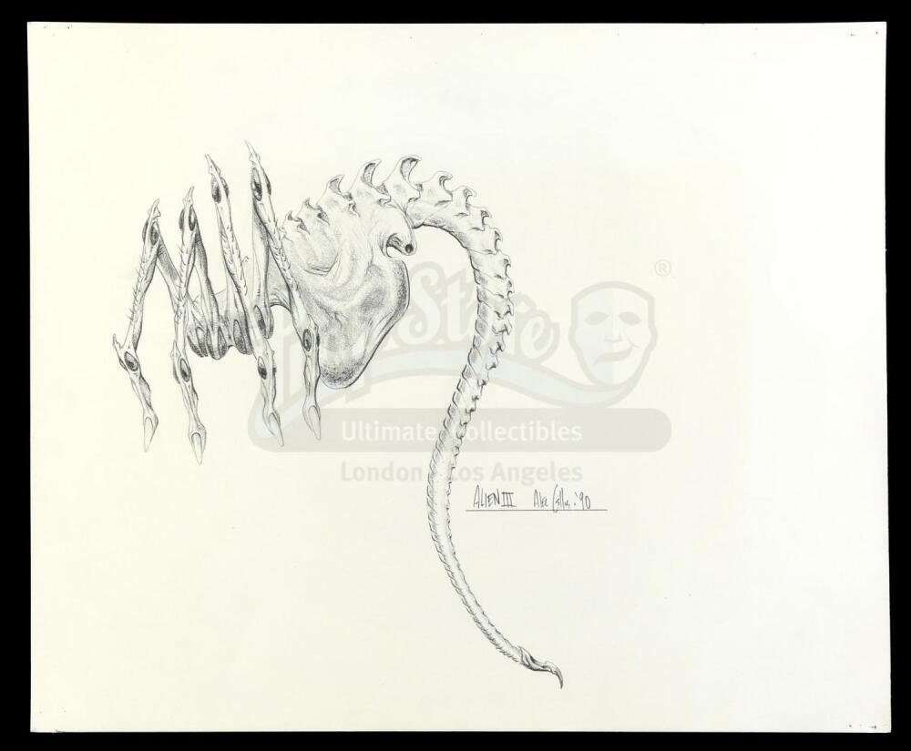 Lot #34 - ALIEN3 (1992) - Hand-Drawn Facehugger Illustration by Alec Gillis