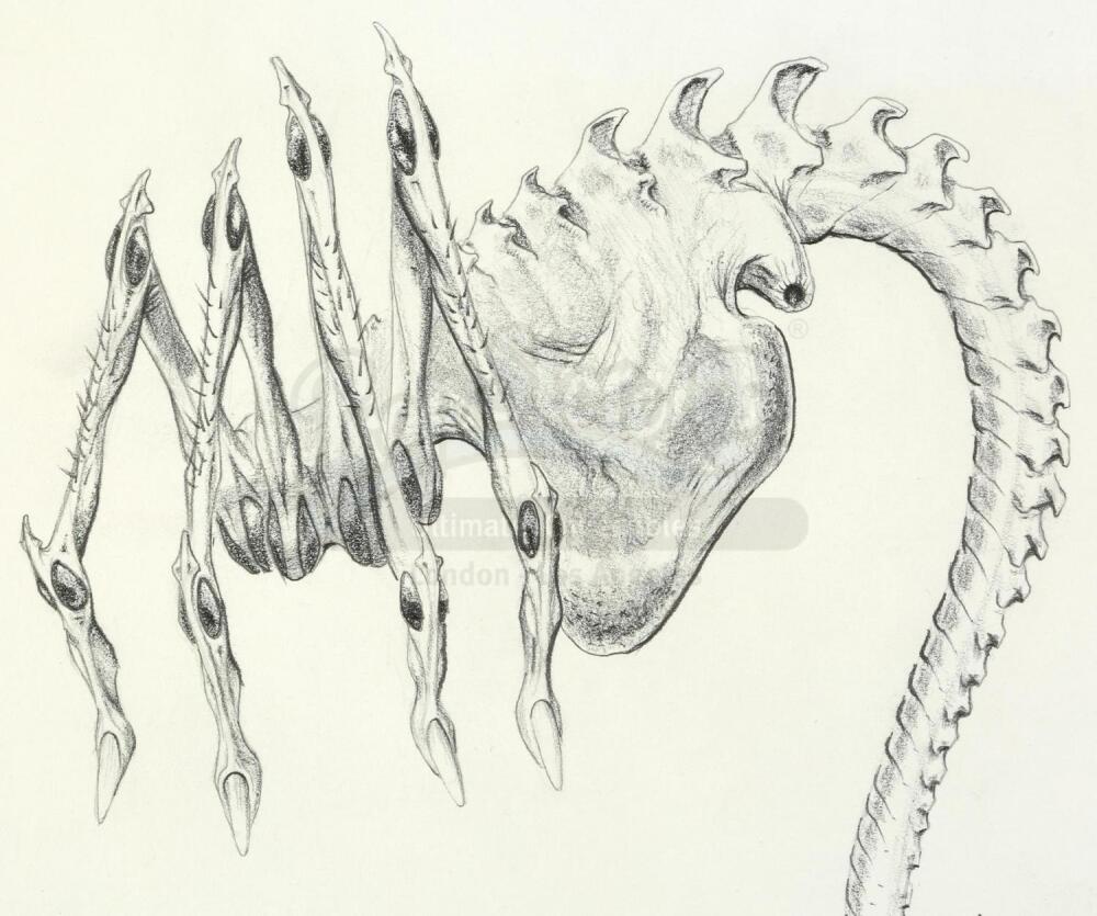Lot #34 - ALIEN3 (1992) - Hand-Drawn Facehugger Illustration by Alec Gillis