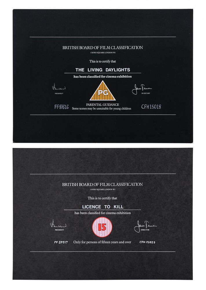 Lot #333 - JAMES BOND: VARIOUS PRODUCTIONS (1980'S) - BBFC Certificate ...