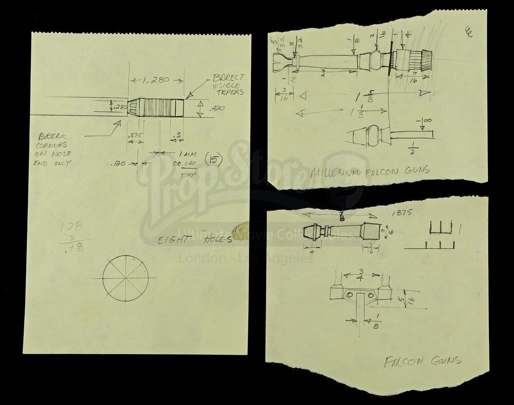 Lot # 722 - Hand-Drawn Charlie Bailey Millennium Falcon Gun Drawings