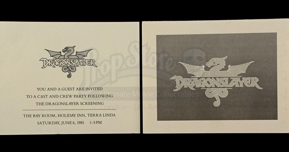 Lot # 728 - 2 Dragonslayer Cast and Crew Party Invitations